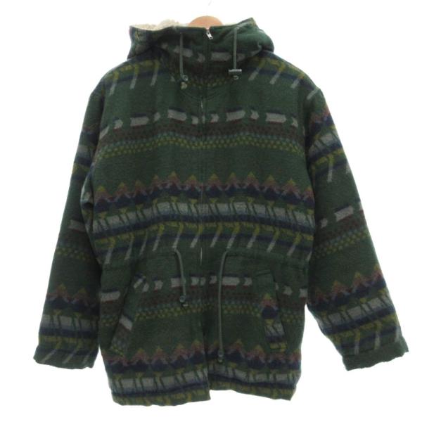 アルベマール Albemarle ジャケット ウール M 緑 黄色 グレー エンジ 紺 ネイビー 裏ボア 幾何学模様 フード付き 長袖 /SX ■GY60【表記サイズ】M【実寸サイズ】肩幅：55cm　身幅：62cm　袖丈：55cm　着丈：7...