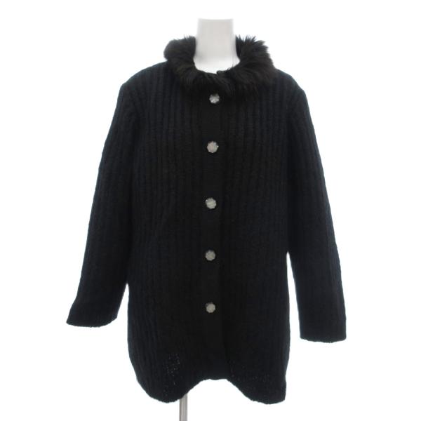 MARSA カーディガン ウール 黒 ブラック ファー襟 長袖 リブ編み /NL ■GY60 レディース【表記サイズ】サイズ表記なし(実寸サイズをご参考ください。)【実寸サイズ】肩幅：42cm　身幅：54cm　袖丈：54cm　着丈：73cm...