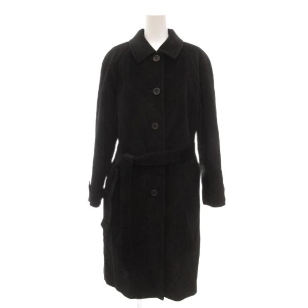 アジェイセント ADJACENT 美品 ステンカラーコート ベルベット ラグランスリーブ ウエストベルト 9AR 黒 ブラック /YJ ■GY59【表記サイズ】9AR【実寸サイズ】身幅：50cm　着丈：101cm　ゆき丈：79cm　　【素材...