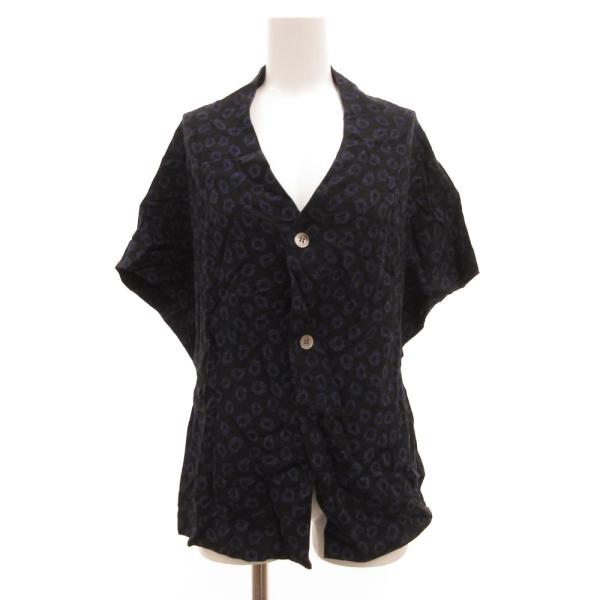 プルドゥ D XUE ROUP シャツ ブラウス レオパード柄 M 黒 ブラック 紺 ネイビー /JS ■GY60 レディース【表記サイズ】M【実寸サイズ】ゆき丈 50cm　着丈 64cm　【素材】レーヨン　【色】黒 ブラック 紺 ネイビー...