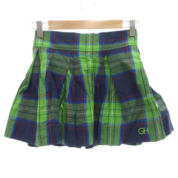 ギリーヒックス Gilly Hicks 美品 ミニスカート XS 緑 グリーン チェック柄 フレア ロゴ刺繍 /SJ ■GY60 レディース【ブランド】ギリーヒックス Gilly Hicks【表記サイズ】XS【実寸サイズ】ウエスト：60cm...