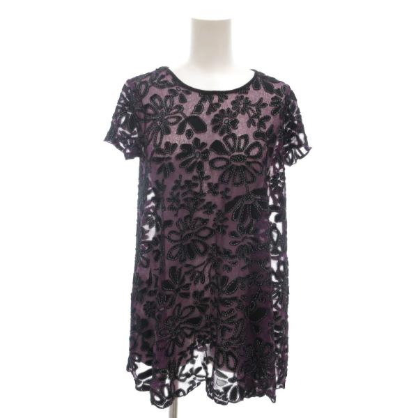 グランドサクセス GRAND SUCCES 美品 チュニック カットソー 38 紫 パープル 半袖 花柄 ラウンドネック /SJ ■GY60 レディース【表記サイズ】38【実寸サイズ】肩幅：34cm　身幅：42cm　袖丈：13cm　着丈：6...