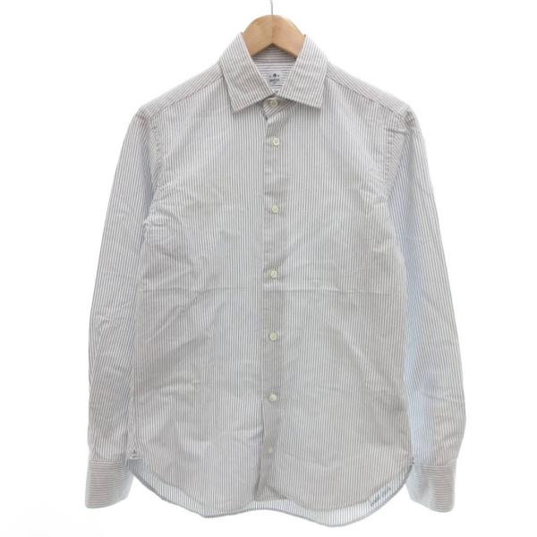 ダノリス DANOLIS シャツ イタリア製 ストライプ柄 襟付き 38 白 ホワイト /YJ ■GY60 メンズ【表記サイズ】38【実寸サイズ】肩幅：43cm　身幅：52cm　袖丈：63cm　着丈：74cm　　【素材】コットン【色】白 ホ...