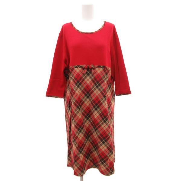 ホワイトイタリヤード WHITE ITARIYAD ニットワンピース セーター 五分袖 チェック柄 3 赤 レッド /JS ■GY58 レディース【ブランド】ホワイトイタリヤード WHITE ITARIYAD【表記サイズ】3【実寸サイズ】肩...