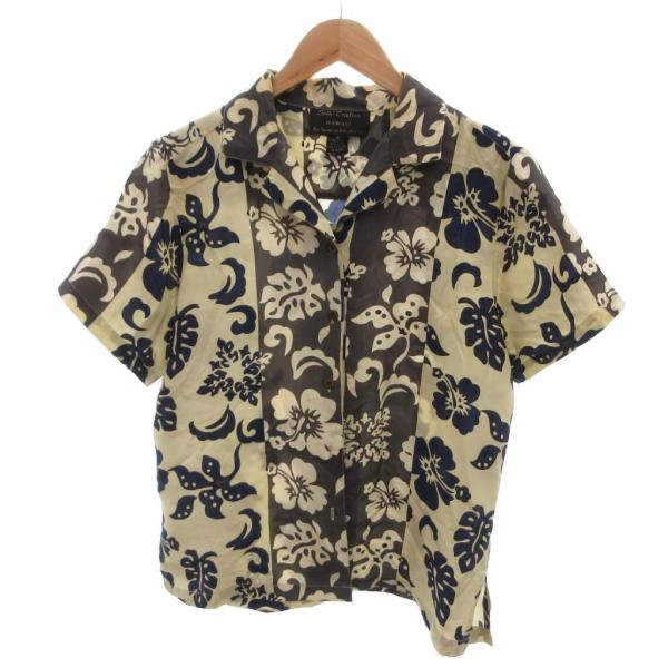 Silk Traders Hawaii By Sunrise Ent. U.S.A. アロハシャツ 絹 シルク S 黒 ブラック 黄色 イエロー 花柄 半袖 オープンカラー/HW ■GY58 メンズ【表記サイズ】S【実寸サイズ】肩幅：41c...