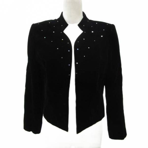 ソワール ドルチェ SOIR DOLCE ジャケット ミドル丈 ベロア ラインストーン 9ABR 黒 ブラック /SM16 ■GY61 レディース【表記サイズ】9ABR【実寸サイズ】肩幅：38cm　身幅：47cm　袖丈：57cm　着丈：52...