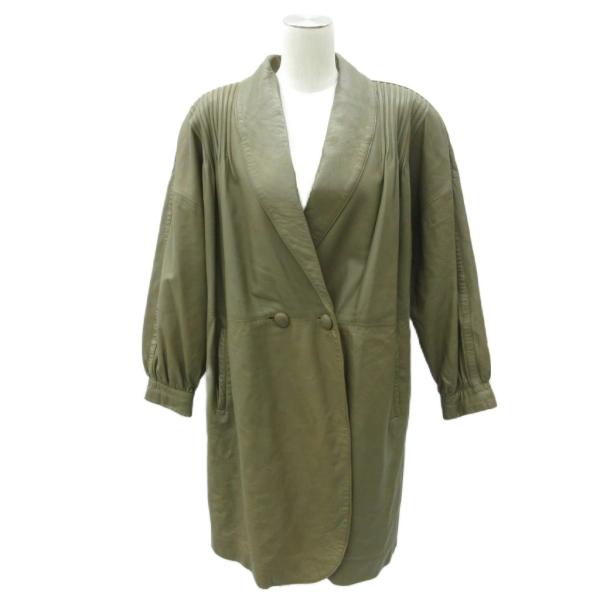 エンバ EMBA ラムレザーコート 本革 ロング丈 カーキ ダブルブレスト /SM8 ■GY61 レディース【表記サイズ】サイズ表記なし【実寸サイズ】肩幅：68cm　身幅：70cm　袖丈：43cm　着丈：94cm　　【素材】レザー　スペイン...