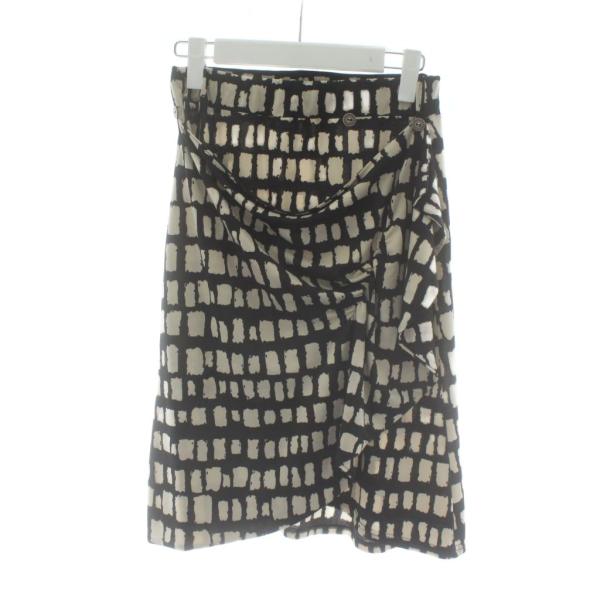 モードプリヴェ mode-privee スカート M-L 黒 ブラック ブロック柄 ドレープ 膝丈 /PP ■GY58 レディース【表記サイズ】M-L【実寸サイズ】ウエスト：約64〜cm　ヒップ：約70cm　スカート丈：約52cm　　【素材...