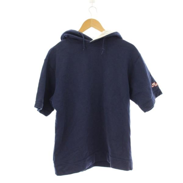 ナイキ NIKE Tパーカー M ネイビー フード付き 半袖 無地 /LP ■GY58 メンズ【ブランド】ナイキ NIKE【表記サイズ】M【実寸サイズ】肩幅：49cm　身幅：52cm　着丈：61cm　袖丈：23cm　　【素材】綿【色】ネイビ...