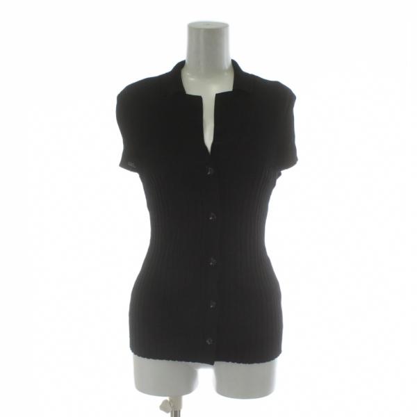 セシオセラ ceci ou cela ニットポロシャツ M 黒 ブラック 半袖 ポロカラー 前開きボタン /PP ■GY58 レディース【表記サイズ】M【実寸サイズ】肩幅：約35cm　身幅：約29cm　着丈：約54cm　袖丈：約14cm　　...