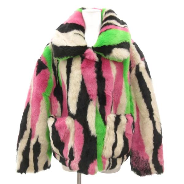 ジャッキー Jakke TRACI MULTI STRIPE フェイクファーコート クレイジーパターン ショート丈 S マルチカラー ■GY61 /TZ レディース【表記サイズ】S【実寸サイズ】肩幅：55cm　身幅：58cm　袖丈：50cm...