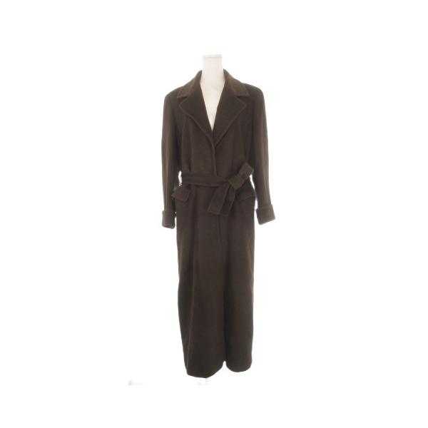 ノーブランド チェスターコート ロング丈 ウエストマーク ベルト付き M 茶 ブラウン /CK7 ■GY61 レディース【表記サイズ】M【実寸サイズ】肩幅：40cm　身幅：52cm　袖丈：54.5cm　着丈：124cm　　【素材】表地　毛　...