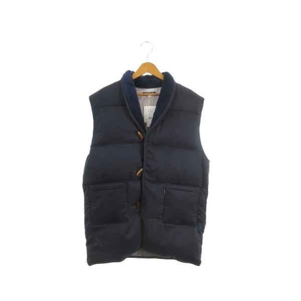 未使用品 ニコル NICOLE L-I HOME WEAR COLLECTION ダウンベスト L 紺 ネイビー 格子柄 ショールカラー 袖なし NIP-1047 /AO6 ■GY61【表記サイズ】L【実寸サイズ】身幅：62cm　着丈：79...