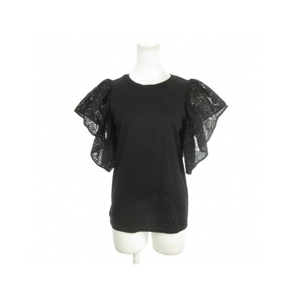 ストラスブルゴ STRASBURGO カットソー 38 黒 ブラック 半袖 フリル袖 レース /AH33 ■GY61 レディース【ブランド】ストラスブルゴ STRASBURGO【表記サイズ】38【実寸サイズ】肩幅：29cm　身幅：42cm　...