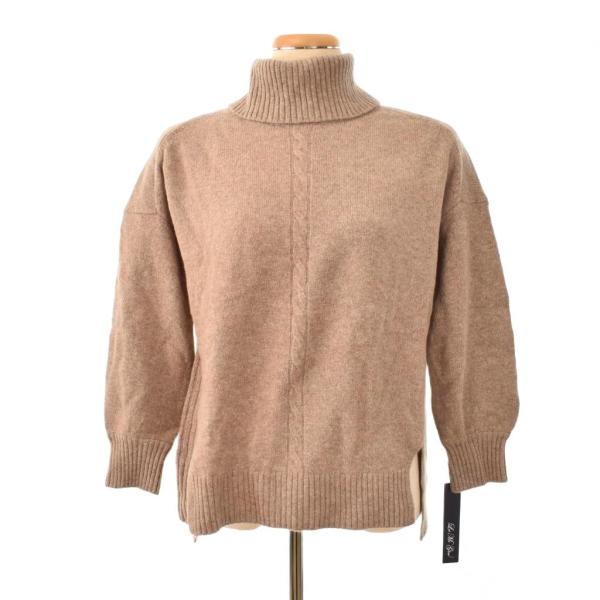 未使用品 レットミーグロー Let Me Glow タートル ニット セーター 長袖 S 茶 ブラウン ■GY58 レディース【表記サイズ】S【実寸サイズ】肩幅：60cm　身幅：53cm　着丈：58.5cm　袖丈：39cm　　【素材】毛【色...
