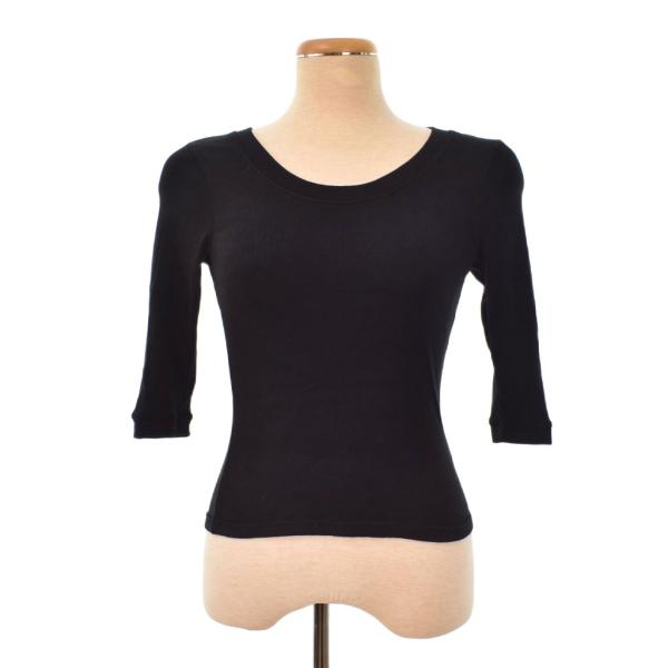 Hamil House ニット カットソー 五分袖 黒 ブラック ■GY58 レディース【表記サイズ】記載なし【実寸サイズ】肩幅：32cm　身幅：37cm　着丈：42cm　袖丈：34cm　　【素材】アセテート、ポリエステル、ポリウレタン【色...