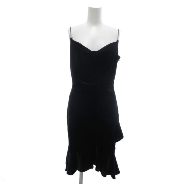 ジャンマクレーン JEAN MACLEAN ワンピース キャミワンピ 9 黒 ブラック ベロア ビジュー装飾 ドレープネック アシンメトリー フリル【表記サイズ】9【実寸サイズ】身幅：40cm　前身頃：81cm　総丈：91cm　後身頃：81...