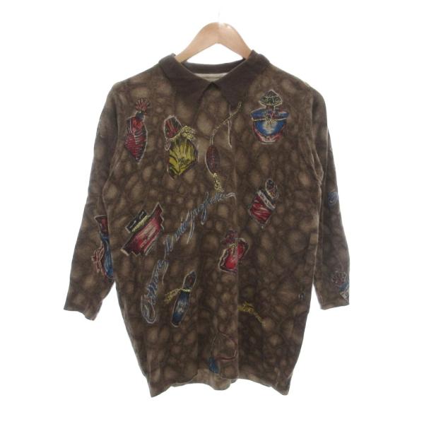 カールトン CARLTONニット セーター 茶 ブラウン イタリア製 総柄 アンゴラ混 襟付き 長袖 /NU ■GY61 メンズ【表記サイズ】サイズ表記なし(実寸サイズをご参考ください。)【実寸サイズ】肩幅：36cm　身幅：48cm　袖丈：...