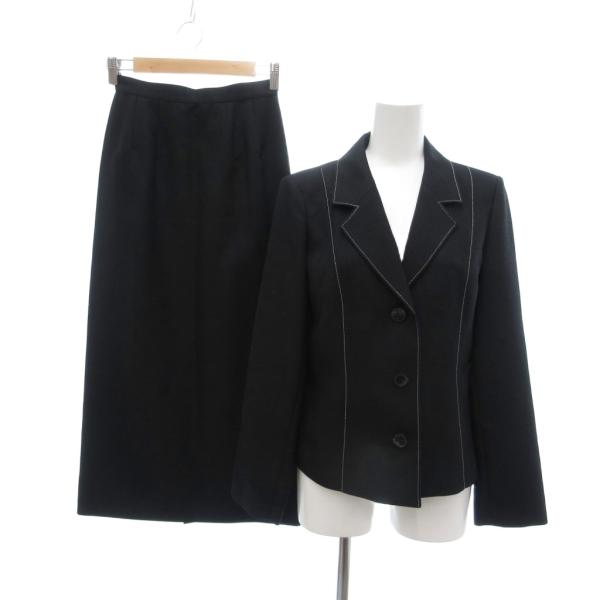 ノーブルイブコレクション NOBLE EVE COLLECTION セットアップ スーツ テーラードジャケット タイトスカート 9AR 64-91 黒 ブラック【表記サイズ】ジャケット 9ARスカート 64-91【実寸サイズ】ジャケット 肩...