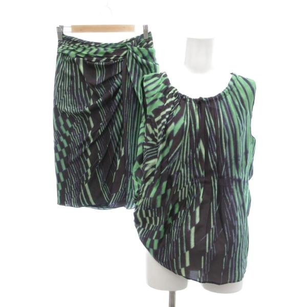 アルベルタ フェレッティ ALBERTA FERRETTI セットアップ カットソー スカート 4 スカート 2 緑 グリーン 黒 ブラック 絹 シルク 総柄【ブランド】アルベルタ フェレッティ ALBERTA FERRETTI【表記サイズ...