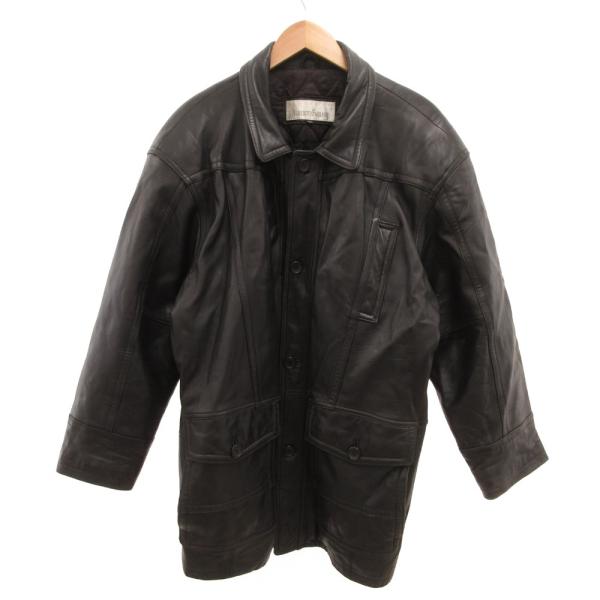 アルベルトファビアーニ ALBERTO FABIANI レザーコート ミドル丈 ラムスキン 革ジャン 50 黒 ブラック /JS ■GY61 メンズ【表記サイズ】50【実寸サイズ】肩幅：60cm　身幅：66cm　袖丈：57cm　着丈：83c...