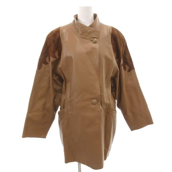 Vino Deporte by FOOK ロングレザーコート スエード切替 9 茶 ブラウン /GV ■GY61 レディース【表記サイズ】9【実寸サイズ】肩幅：30cm　身幅：50cm　袖丈：63cm　着丈：80cm　　【素材】レザー【色】...