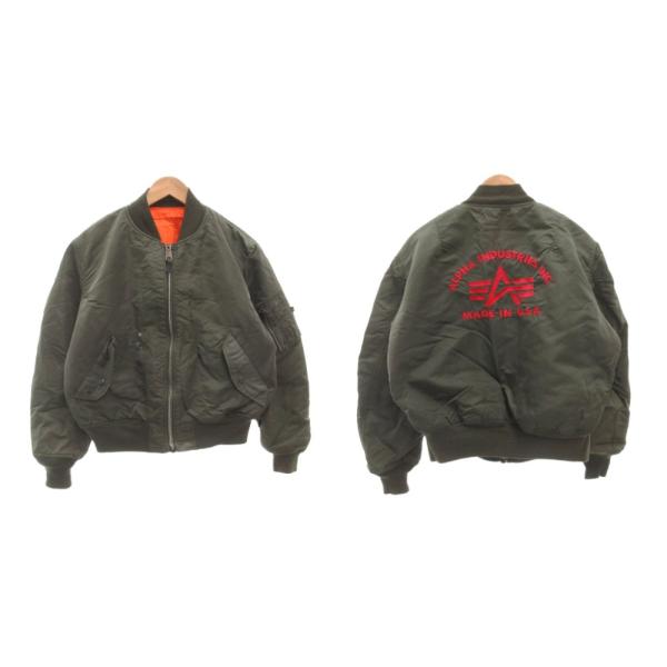 アルファ ALPHA MA-1 フライトジャケット リバーシブル ミリタリー 刺繍 L カーキ オレンジ /FF ■GY61 メンズ【ブランド】アルファ ALPHA【表記サイズ】L【実寸サイズ】肩幅：46cm　身幅：58cm　袖丈：62cm...