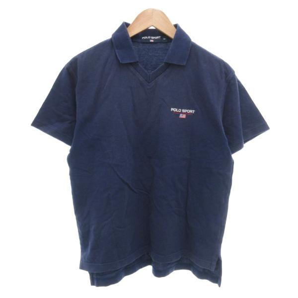 ポロスポーツ POLO SPORT ポロシャツ 160 紺 ネイビー Vネック ロゴ刺繍 半袖 /NL ■GY61 キッズ【ブランド】ポロスポーツ POLO SPORT【表記サイズ】160【実寸サイズ】肩幅：46cm　身幅：50cm　袖丈：...