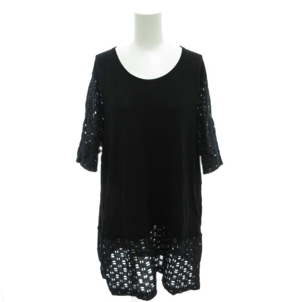 マリナ リナルディ MARINA RINALDI 美品 チュニックカットソー イタリア製 七分袖 L 黒 ブラック /YJ ■GY61 レディース【表記サイズ】L【実寸サイズ】身幅：57cm　着丈：82cm　ゆき丈：48cm　　【素材】ビス...