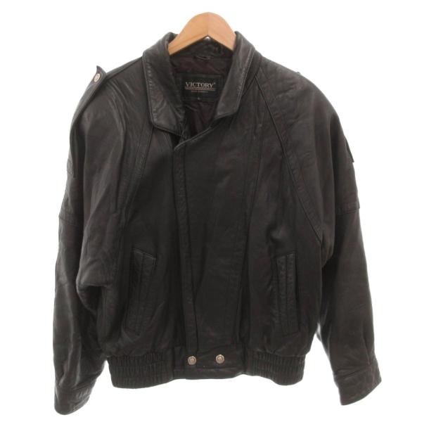 VICTORY レザージャケット ブルゾン 革ジャン 羊革 L 黒 ブラック /FF ■GY61 【表記サイズ】L【実寸サイズ】身幅：54cm　着丈：65cm　ゆき丈：60cm　　【素材】表地 羊革　裏 ナイロン【色】黒 ブラック 【状態】...