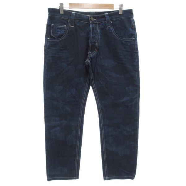 アルベルトブレーシ ALBERTO BRESCI デニムパンツ ジーンズ ボタンフライ ストレッチ カモフラ柄 32 インディゴブルー /GV ■GY61【表記サイズ】32【実寸サイズ】ウエスト：30cm　もも幅：27cm　裾幅：17cm　...