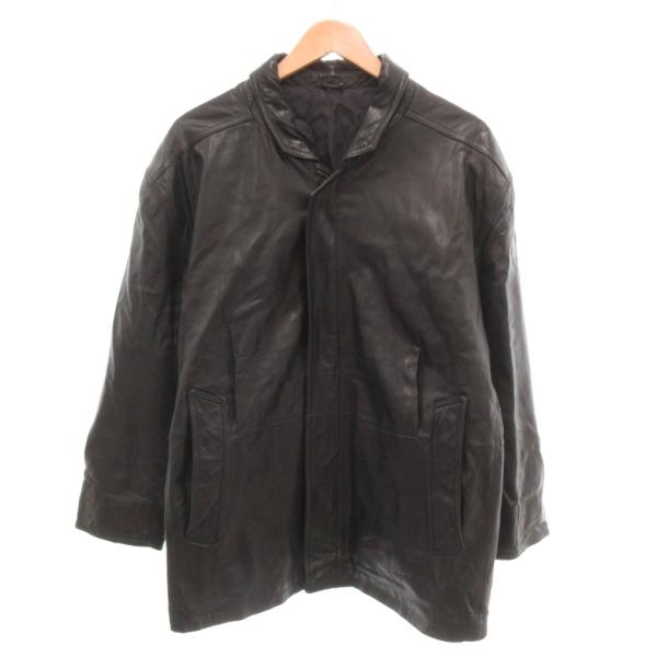 ミーンズ means ラムレザージャケット 比翼 中綿 スタンドカラー 黒 ブラック /YJ ■GY61 メンズ【表記サイズ】サイズ表記なし(実寸サイズをご参考ください。)【実寸サイズ】肩幅：57cm　身幅：63cm　袖丈：57cm　着丈：...