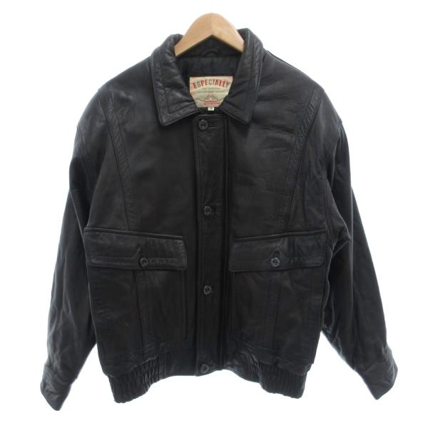 エスペシャリー ESPECIALLY ラムレザージャケット ブルゾン 中綿 ジップアップ 羊革 M 黒 ブラック /GV ■GY61 メンズ【表記サイズ】M【実寸サイズ】肩幅：54cm　身幅：51cm　袖丈：56cm　着丈：64cm　　【素...