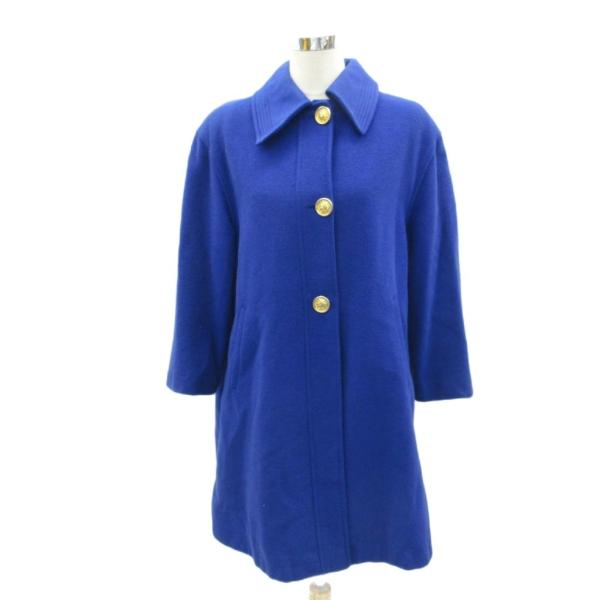 ISA LEZZI ステンカラーコート ロング丈 42 XL 青 無地 /SY20 ■GY61 レディース【表記サイズ】42（日本サイズXL相当）【実寸サイズ】肩幅：50cm　身幅：53cm　袖丈：50cm　着丈：90cm　　【素材】ケアタ...