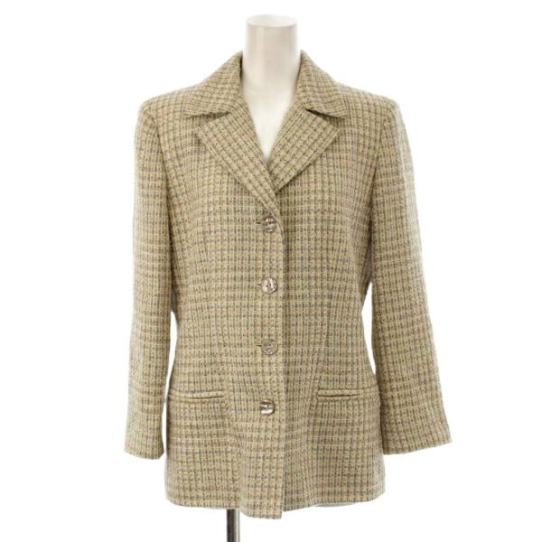 ダナブックマン DANA BUCHMAN ツイードジャケット 上着 M ベージュ チェック柄 テーラードカラー 長袖 /LP ■GY61 レディース【表記サイズ】4【実寸サイズ】肩幅：37cm　身幅：46cm　袖丈：51cm　着丈：64cm...