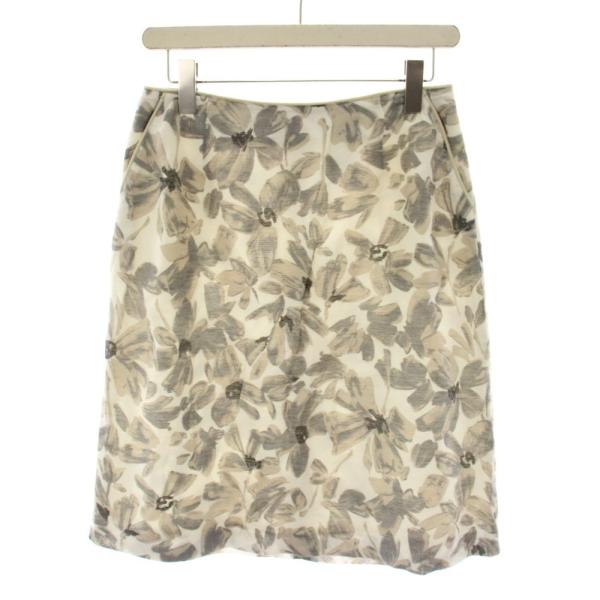 エンスウィート レナウン ensuite スカート ひざ丈 フレア 花柄 麻 リネン混 3 グレー ベージュ 5405230178-82 /YT ■GY61 レディース【ブランド】エンスウィート レナウン ensuite【表記サイズ】3【実...