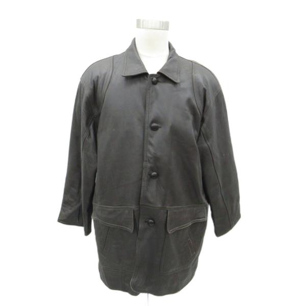 ブリーム Bream レザーコート ステンカラー ミドル丈 LL ダークブラウン /HO13 ■GY61 メンズ【表記サイズ】LL【実寸サイズ】肩幅：57cm　身幅：62cm　着丈：95.5cm　袖丈：56.5cm　　【素材】表地　羊革　裏...