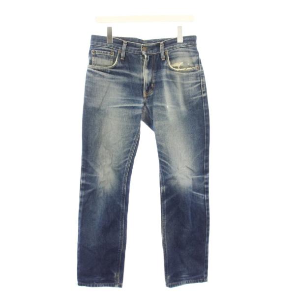 エドウィン EDWIN デニムパンツ ジーンズ ジップフライ ダメージ加工 ロゴパッチ W28 紺 ネイビー /BB ■GY58 メンズ【ブランド】エドウィン EDWIN【表記サイズ】W28【実寸サイズ】ウエスト：74cm　もも幅：25.5...