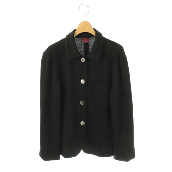 PEE DEE ピーディー ジャケット ステンカラー 黒 /CX ■GY66 レディース【表記サイズ】サイズ表記なし(実寸サイズをご参考ください。)【実寸サイズ】肩幅：43cm　身幅：47cm　着丈：55cm　袖丈：55cm　　【素材】毛、...