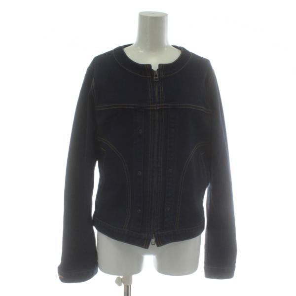 NYDJ デニムジャケット Gジャン ジージャン ノーカラー ジップアップ 40 インディゴ 紺 ネイビー /XZ ■GY61 レディース【表記サイズ】40【実寸サイズ】肩幅：36.5cm　身幅：45.5cm　袖丈：60cm　着丈：52.5...