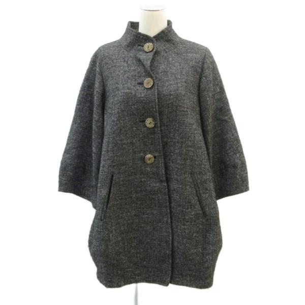 ネスパ n'est-ce pas スタンドカラーコート 麻 リネン混 40 グレー 七分袖 ロング丈 /YS36 ■GY58 レディース【表記サイズ】40【実寸サイズ】肩幅：36cm　身幅：49cm　袖丈：48cm　着丈：88cm　　【素材...