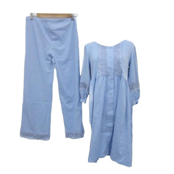 未使用品 スウィートマミー マタニティウエア ルームウェア 3点セット ワンピース ストレートパンツ インナー付き M 青 レディース【表記サイズ】M【実寸サイズ】肩幅：36cm　身幅：47cm　着丈：94cm　袖丈：45cm　パンツ　ウエ...