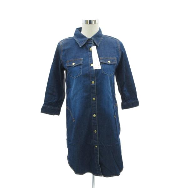 未使用品 マーガ フェリチタ maga-felicita チュニック デニムシャツ M 紺 ネイビー 無地 七分袖 /HO51 ■GY58 レディース【表記サイズ】M【実寸サイズ】肩幅：36.5cm　身幅：47cm　着丈：91cm　袖丈：4...