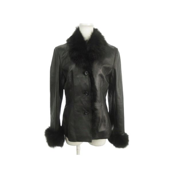 FERRAT レザージャケット コート 羊革 本革 フォックスファー M 黒 ブラック ファー襟 長袖 ファーカフス /AH12 ■GY58 レディース【表記サイズ】M【実寸サイズ】肩幅：40cm　身幅：43cm　袖丈：60cm　着丈：58...