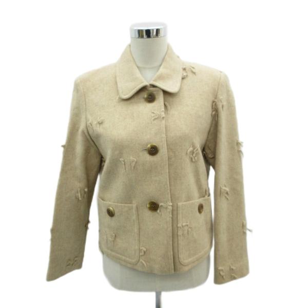 TISANE by TOM ROBE ジャケット ステンカラー ミドル丈 F ベージュ フリンジ /HO1 ■GY58 【表記サイズ】F【実寸サイズ】肩幅：41.5cm　身幅：50cm　着丈：61cm　袖丈：56cm　　【素材】毛　ナイロン...