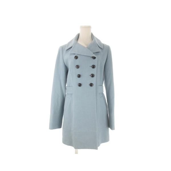 VIAGGJO コート 38 青 ブルー ダブルブレスト 長袖 テーラードカラー /CK13 ■GY58 レディース【表記サイズ】38【実寸サイズ】肩幅：36.5cm　身幅：44cm　袖丈：62cm　着丈：75cm　　【素材】表地　毛　アン...