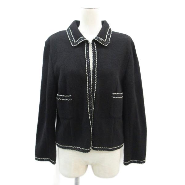 ハナエモリ HANAE MORI ステンカラージャケット ミドル丈 L 黒 ブラック スパンコール 刺繍 /HO27 ■GY58 レディース【ブランド】ハナエモリ HANAE MORI【表記サイズ】L【実寸サイズ】肩幅：40cm　身幅：46...