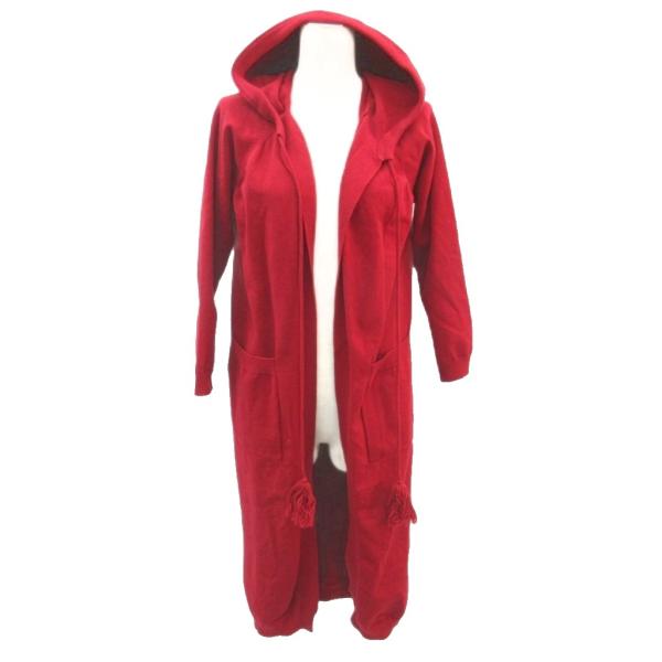 キョウコ ヒガ KYOKO HIGA ニットカーディガン ロング丈 前開き L ボルドー フード付き /HO33 ■GY58 レディース【表記サイズ】L【実寸サイズ】身幅：47cm　着丈：105cm　ゆき丈：67cm　　【素材】レーヨン　ポ...