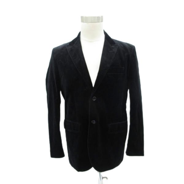 テムズポイント Thames Point テーラードジャケット ベロア L 黒 ブラック シングルボタン 総裏地 ミドル丈 /YS46 ■GY58 メンズ【表記サイズ】L【実寸サイズ】肩幅：43cm　身幅：56cm　袖丈：62cm　着丈：7...