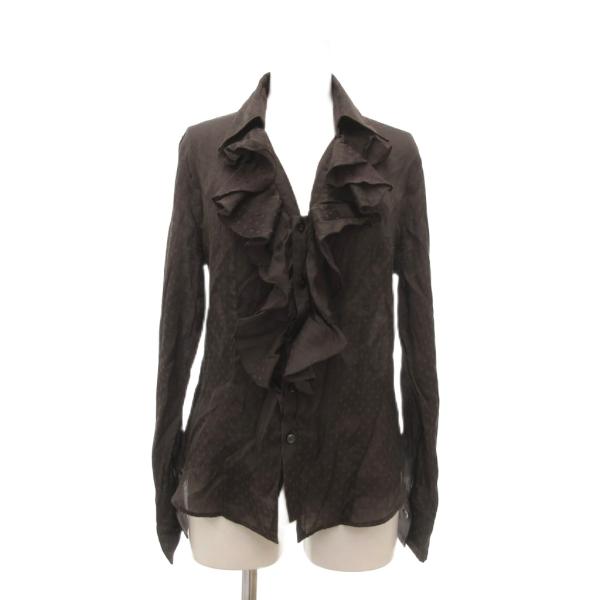 ナラカミーチェ NARA CAMICIE シャツ ブラウス 2 茶 ブラウン 長袖 フリル襟 織り柄 /YZ ■GY58 レディース【ブランド】ナラカミーチェ NARA CAMICIE【表記サイズ】2【実寸サイズ】肩幅：37cm　身幅：44...